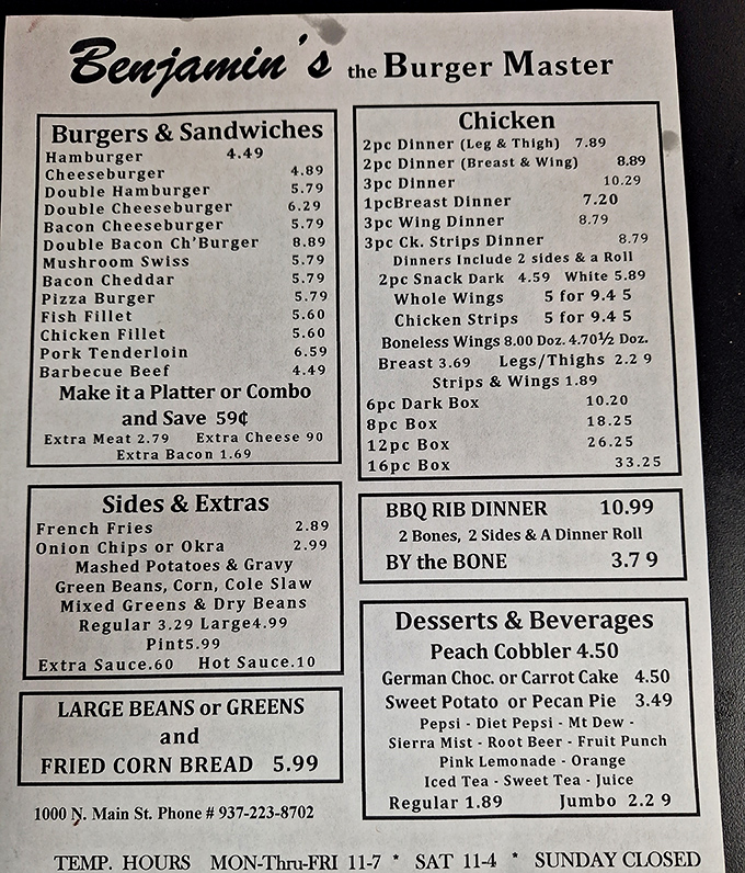 A menu that cuts straight to the chase. No fancy descriptions needed when your reputation speaks volumes. The hardest part? Deciding what to order.