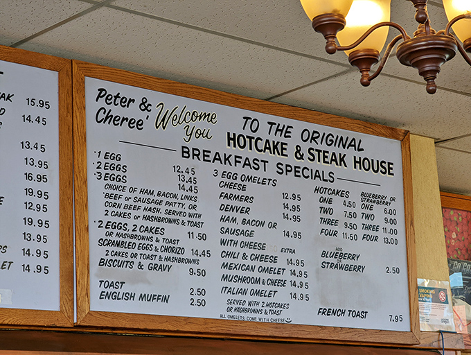 The wall menu&mdash;a sacred text of breakfast possibilities&mdash;offers salvation to hungry souls at any hour of day or night.