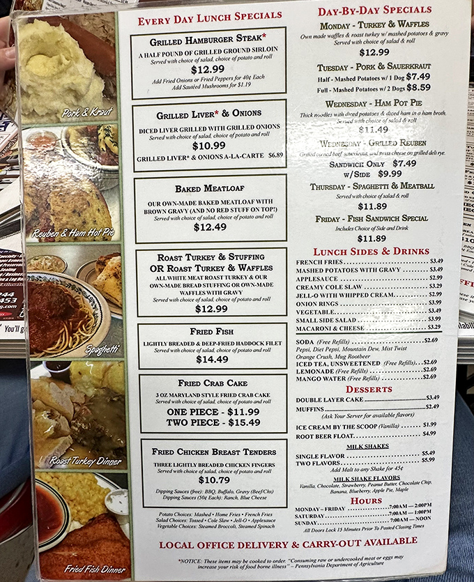 This menu isn't just a list of food&mdash;it's a roadmap to happiness. Tuesday's pork and sauerkraut special alone is worth rearranging your week for.