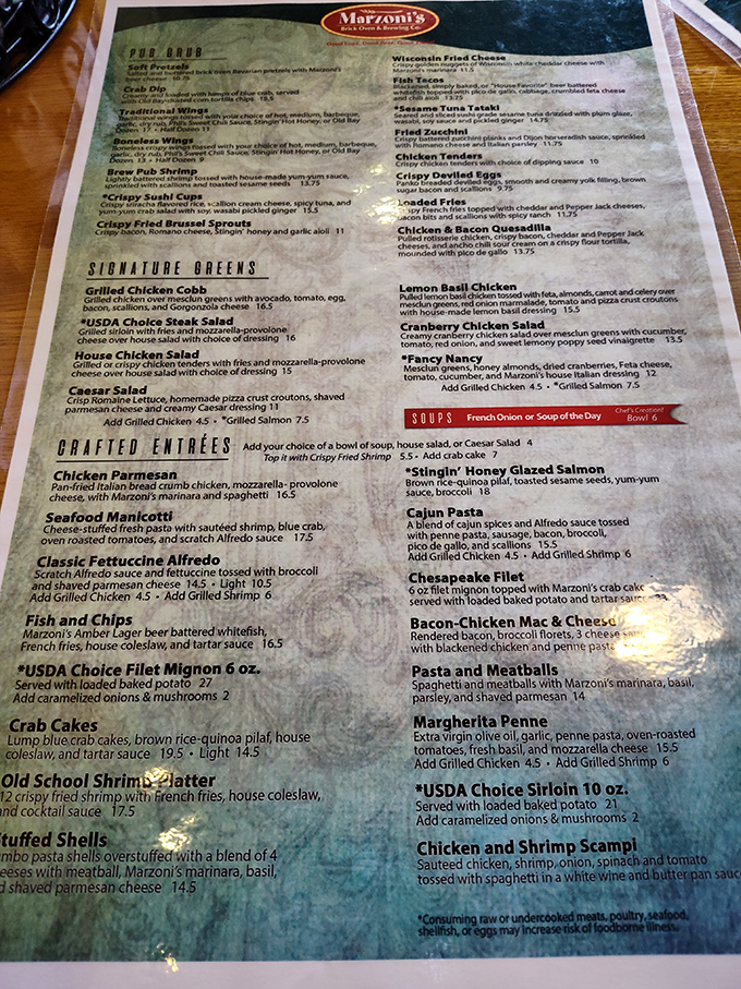 A menu that reads like a love letter to Italian-American cuisine. Each description promises a flavor journey worth taking, with that shrimp scampi calling your name.