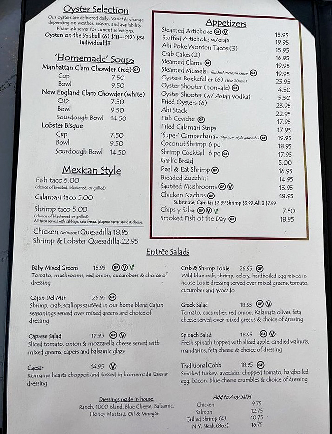 A menu that reads like a love letter to the ocean—from fresh oysters to hearty chowders, each offering a taste of coastal bliss.