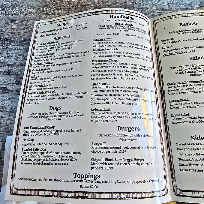 A menu that doesn't need fancy fonts or flowery descriptions. Just straightforward promises of seafood satisfaction that keep locals coming back decade after decade.