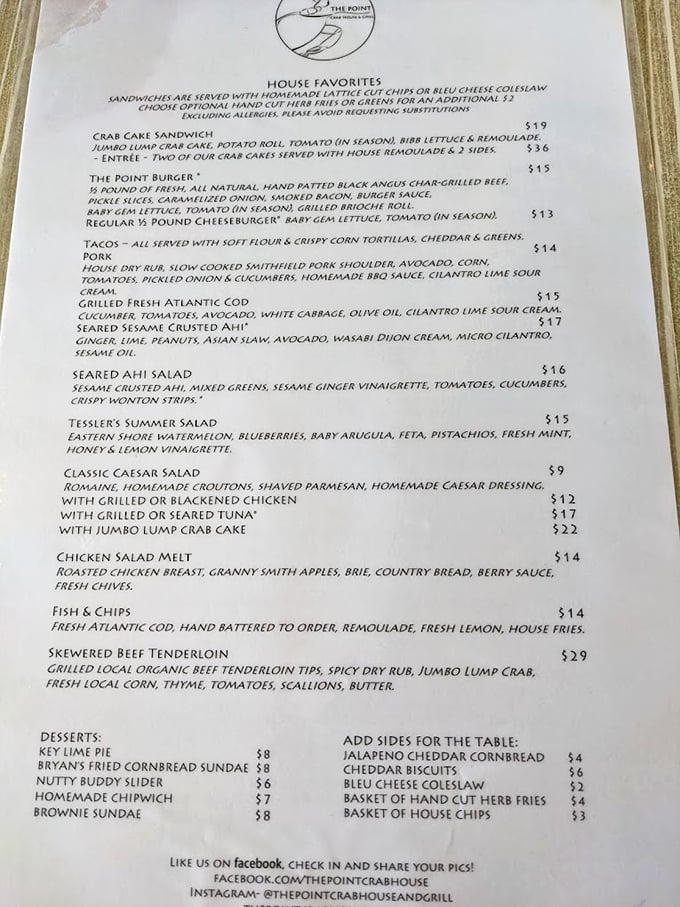 A menu that reads like a love letter to the Chesapeake Bay, where every seafood craving finds its match.