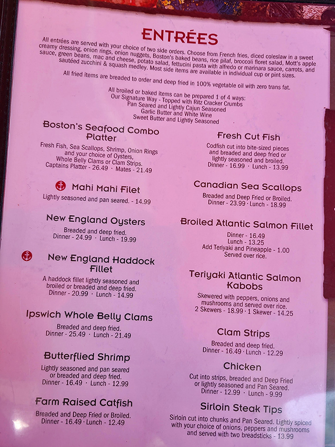 This menu isn't just a list&mdash;it's a maritime treasure map. Each entry promises a voyage to seafood nirvana without requiring a passport.
