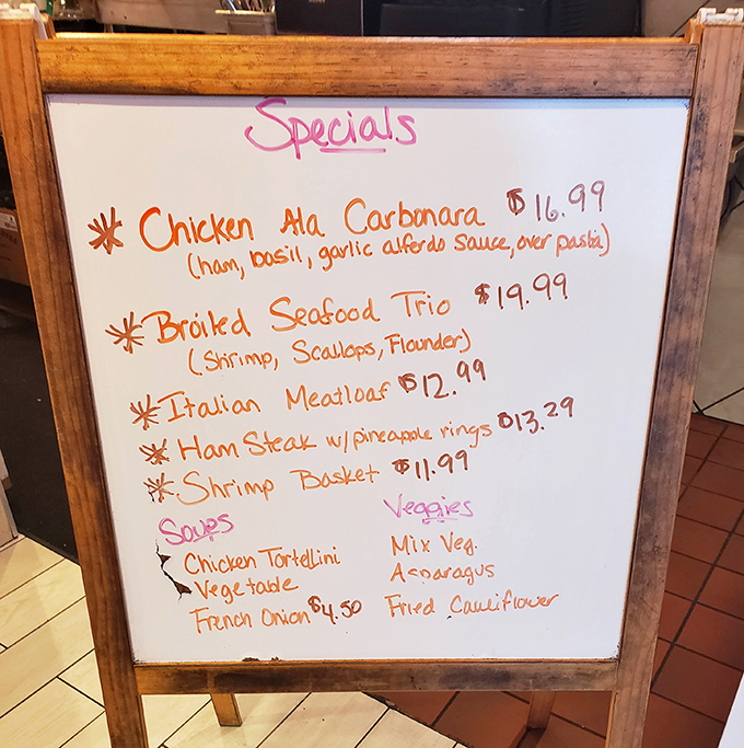 The specials board – where culinary dreams are written in colorful markers and reasonable prices make those dreams attainable.