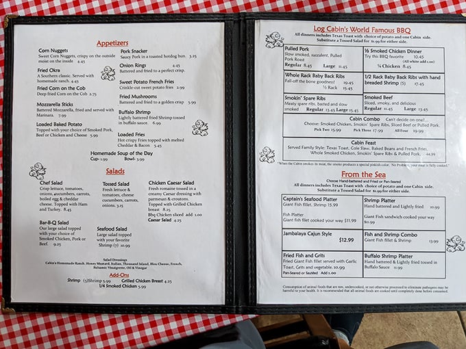 A menu that speaks the universal language of comfort. Each item represents hours of smoky dedication rather than mere words on paper.