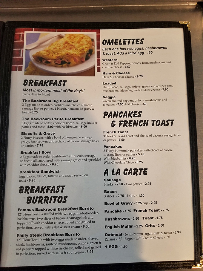 A menu that reads like a love letter to American comfort food classics. Each description promises a dish worth crossing county lines for.