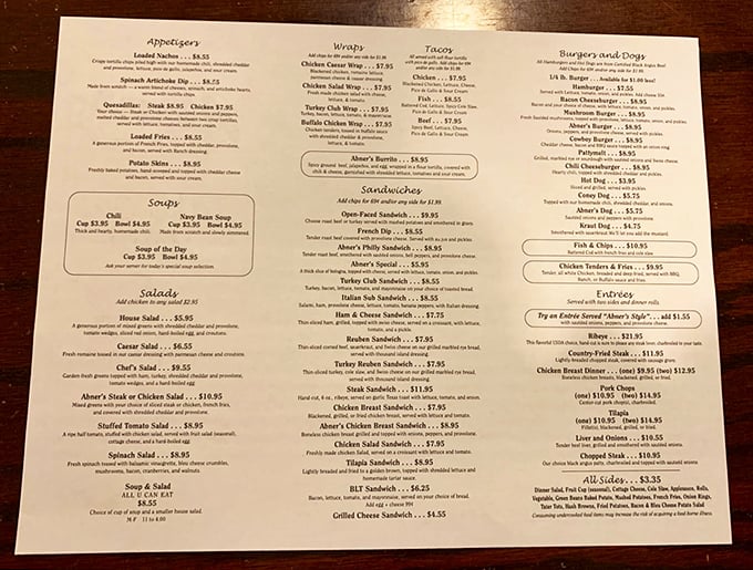 The menu at Abner's reads like a love letter to comfort food classics. Decision paralysis has never been so delicious.