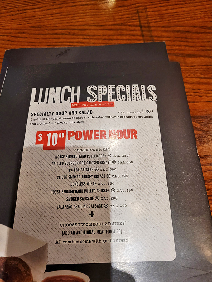 The Power Hour lunch special might be the best decision you make all day &ndash; meat, sides, and garlic bread for a midday feast.