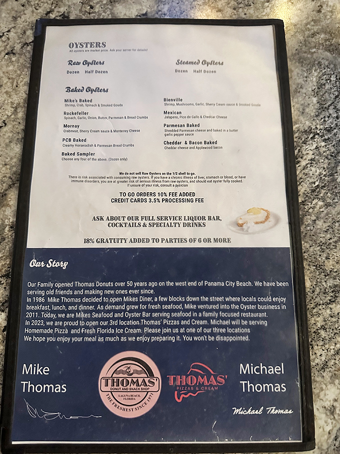 The oyster menu reads like a love letter to bivalve enthusiasts, offering these Gulf treasures in every delicious preparation imaginable.