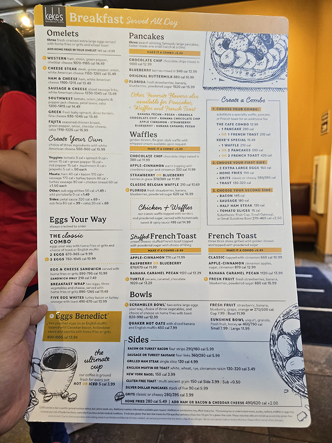 This menu isn't just a list&mdash;it's a roadmap to breakfast nirvana. Each section promises a different path to morning bliss.