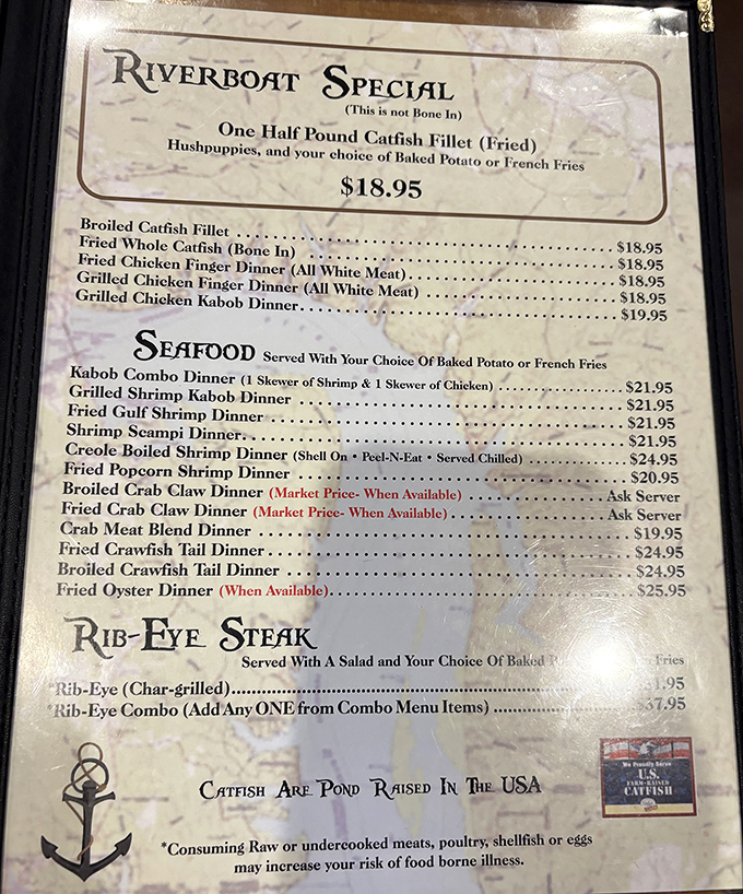 The menu reads like poetry to seafood lovers. That Riverboat Special isn't just a meal&mdash;it's the reason people drive across county lines on a Tuesday night.