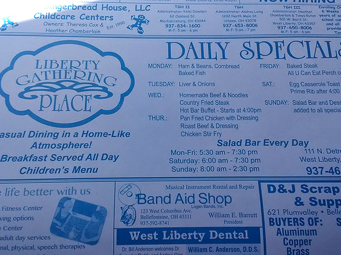 Daily specials that read like a Midwest love letter. Tuesday's liver and onions might scare the millennials, but trust me&mdash;grandma knew what she was doing. 