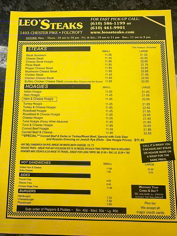 The sacred text of Leo's &ndash; a yellow menu of possibilities. Each line represents not just a meal, but a potential memory in the making.