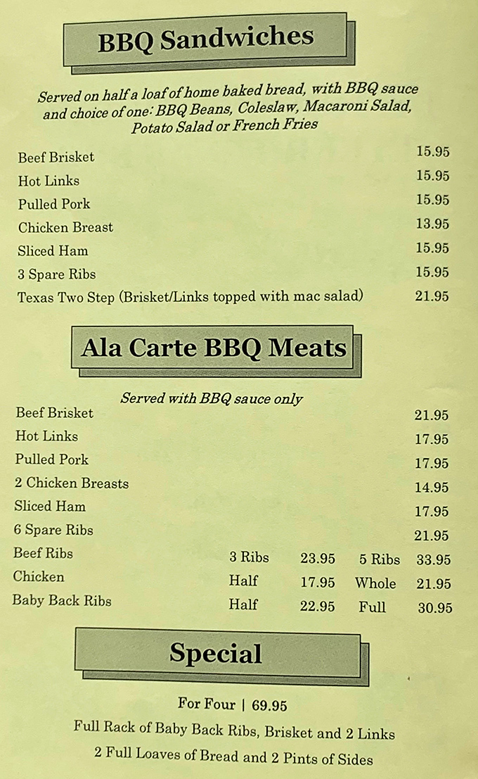This menu isn't just a list of options&mdash;it's a roadmap to happiness. The Texas Two Step sandwich alone deserves its own ZIP code.