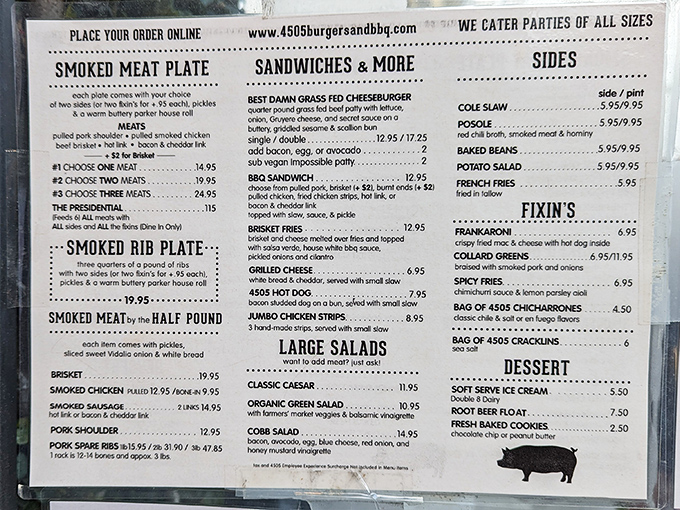 A menu that reads like poetry to meat lovers. Notice how they don't waste precious space on salads—priorities, people!
