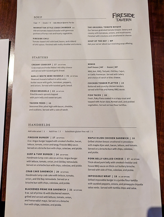 The menu reads like a love letter to comfort food enthusiasts. Those garlic white wine mussels aren't just listed&mdash;they're practically calling your name.