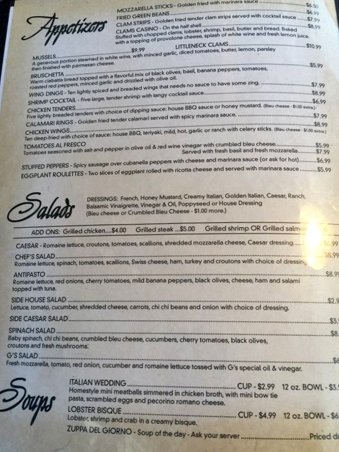 A menu that reads like a love letter to Italian-American classics. Each description promises comfort and satisfaction without pretension.