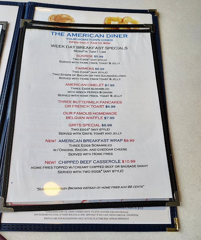 The breakfast menu reads like a comfort food love letter. Those homemade Belgian waffles aren't just making promises&mdash;they're making memories.