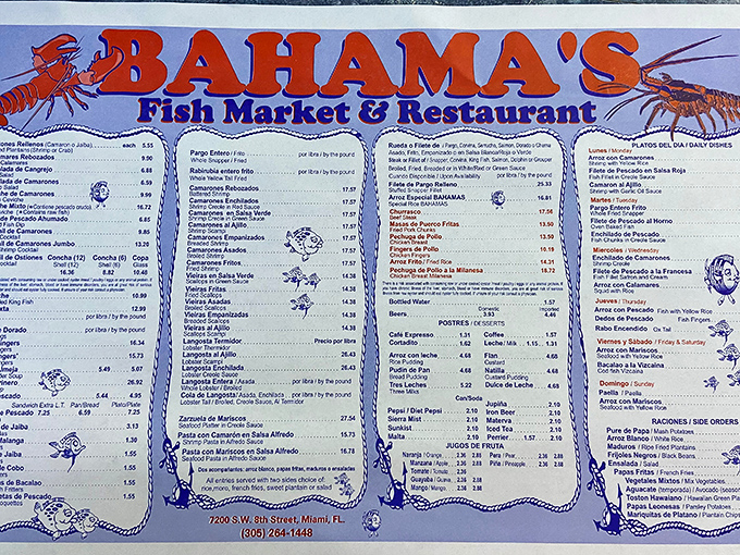 This menu isn't just extensive—it's a maritime manifesto declaring that seafood should be celebrated in every possible preparation known to humankind.