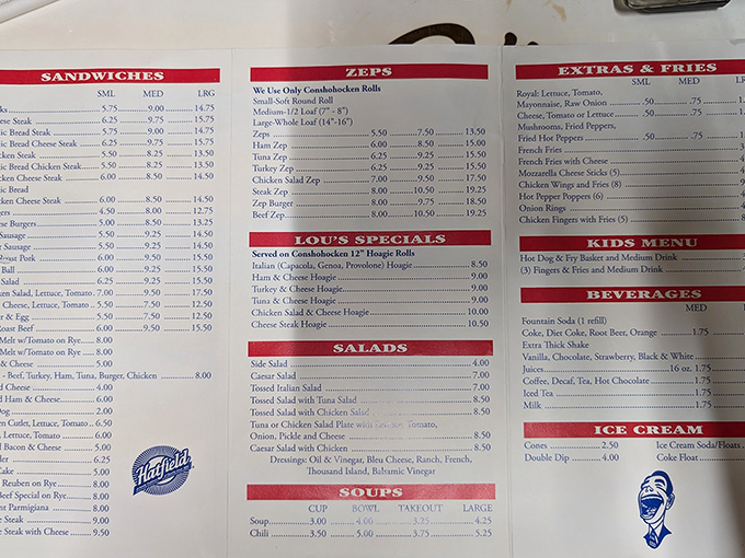 A menu that doesn't need fancy fonts to impress. The real poetry at Lou's is in the eating, not the reading.
