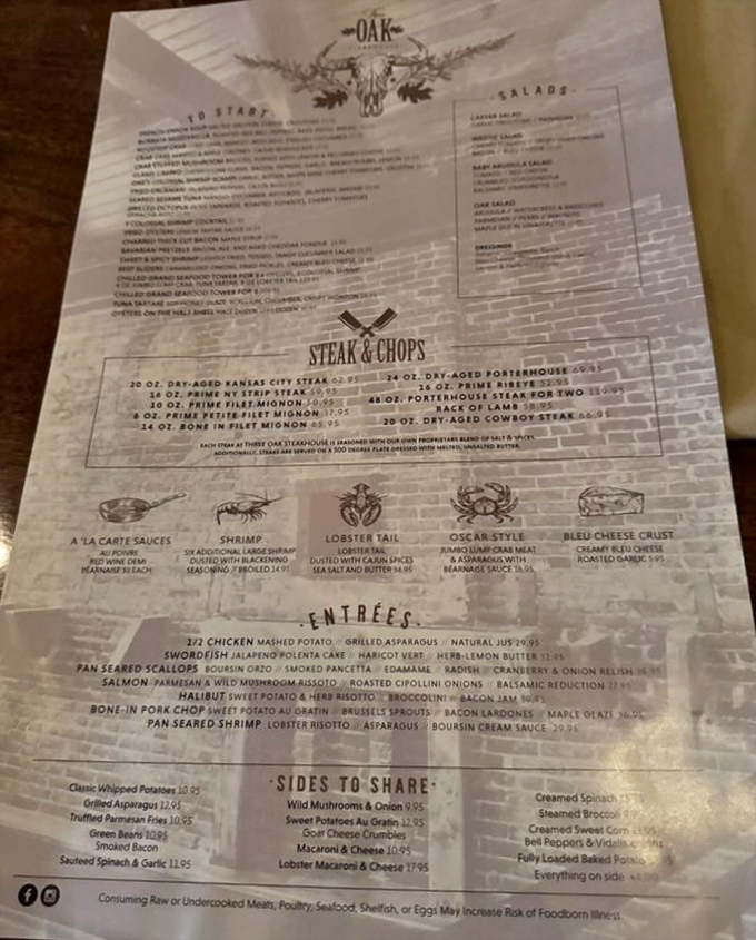 A menu that makes decisions deliciously difficult. The bone-in pork chop beckons from the entr&eacute;e section, while dry-aged steaks command attention.