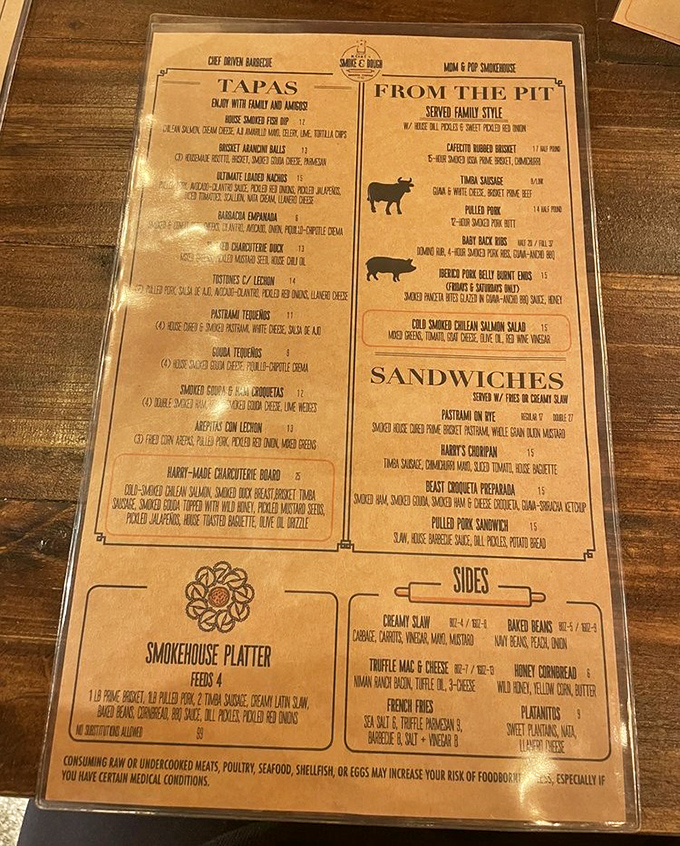 This menu isn't just a list&mdash;it's a roadmap to happiness. The "From The Pit" section should come with a warning: "May cause involuntary food noises."
