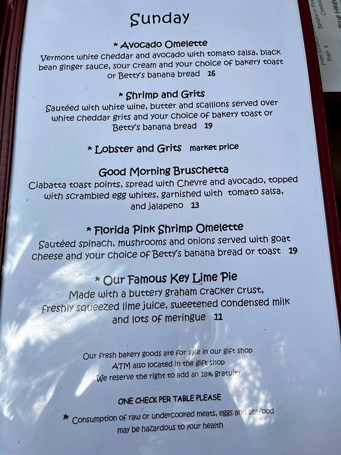 This menu reads like a love letter to Key West cuisine&mdash;where else can you find lobster and grits sharing space with Betty's banana bread?