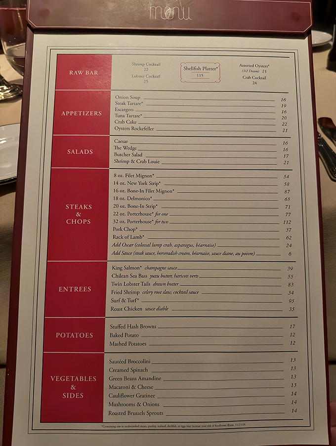 This menu isn't just a list of options&mdash;it's a roadmap to bliss. Each line promises a different journey into steakhouse perfection.