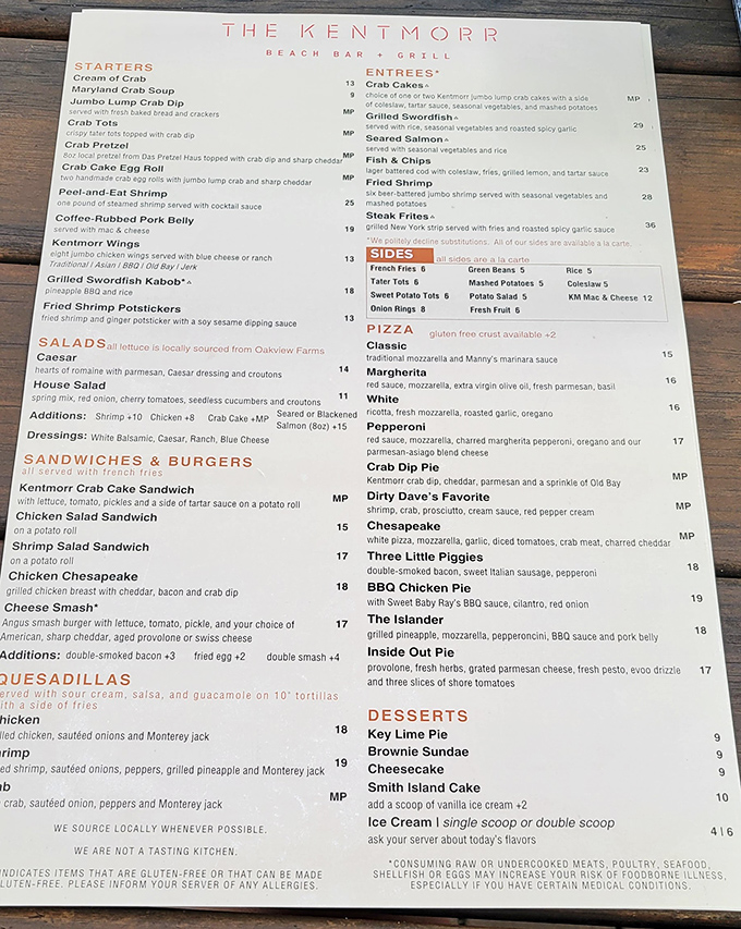 The menu reads like a love letter to Maryland seafood, with enough crab preparations to make you wonder if there's any left in the bay.