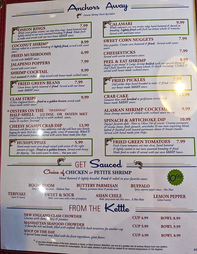 A menu that reads like seafood poetry. Each description makes your stomach growl in anticipation of what's to come.