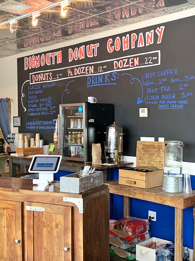 The chalkboard menu&mdash;a beautiful haiku of donut possibilities. Classic brioche, filled delights, and gluten-free options prove that inclusivity tastes delicious.