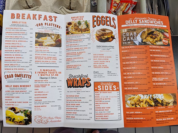 This isn't just a menu&mdash;it's a novel of delicious possibilities with chapters dedicated to breakfast, sandwiches, and Maryland's famous crab dishes.