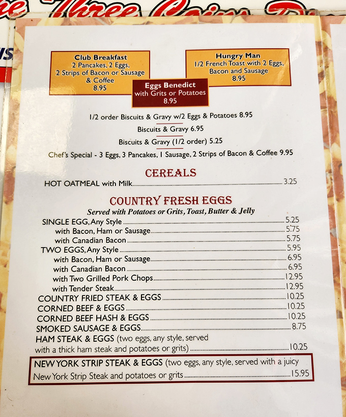 This menu reads like the greatest hits album of American breakfast classics&mdash;no fancy descriptions needed when the food speaks for itself.