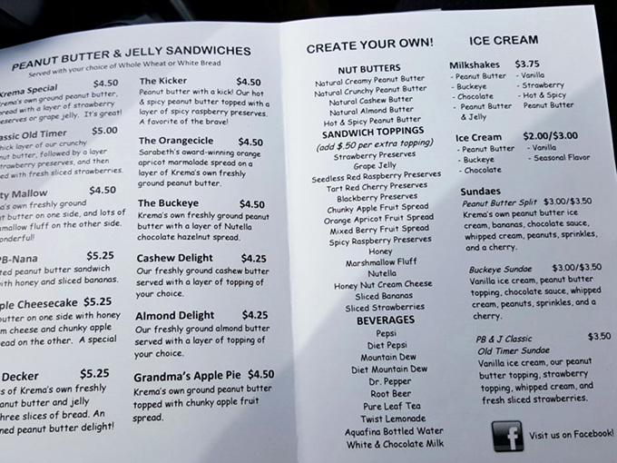 This menu isn't just a list of options&mdash;it's a roadmap to peanut butter paradise. Each sandwich tells its own delicious story.