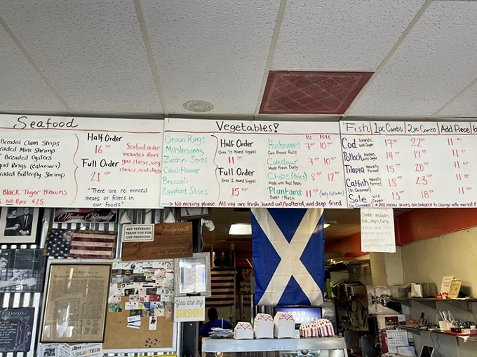 Decision paralysis never tasted so good. The handwritten menu boards promise seafood treasures and fried vegetable delights for every appetite.