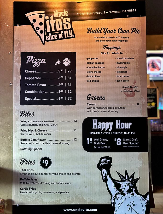 A menu that speaks the universal language of pizza love. Notice how "Fresh Garlic is Always Free" &ndash; words to live by, my friends.