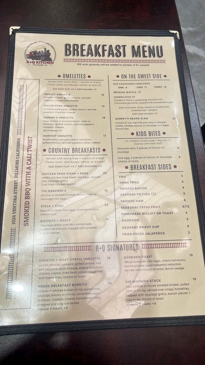 A breakfast menu that reads like a love letter to smoked meats. The brisket omelette alone is worth setting your alarm for.