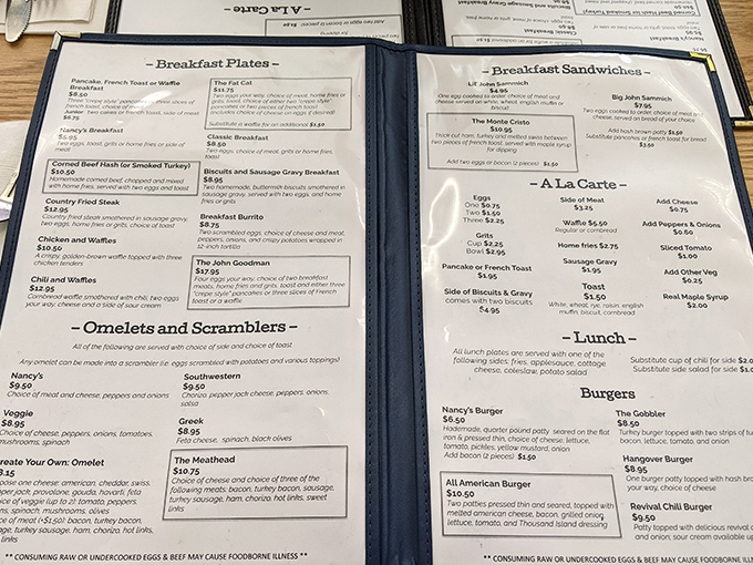 This menu reads like a love letter to breakfast, promising portions that could fuel a construction crew.