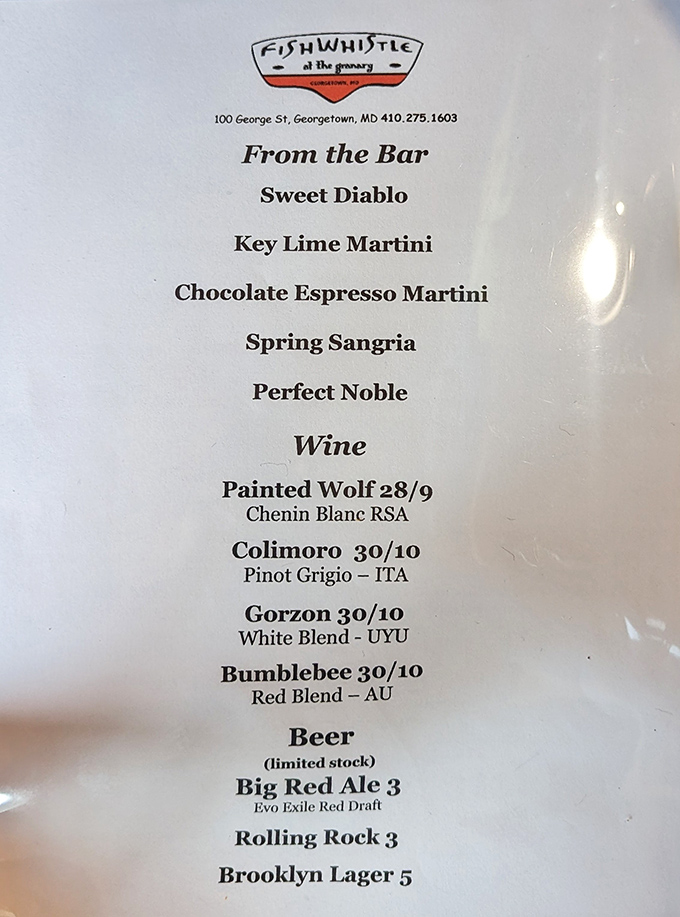The drink menu reads like a love letter to relaxation. That Key Lime Martini might just be the perfect dance partner for Maryland blue crab.