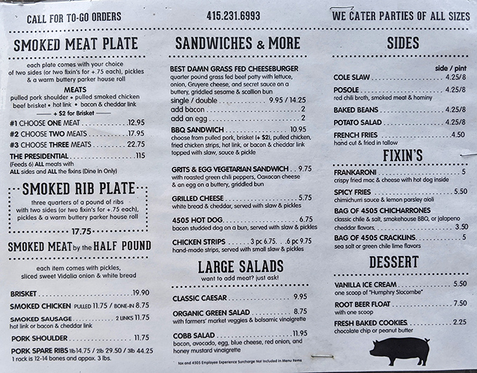 This menu isn't just a list&mdash;it's a roadmap to happiness. The "Best Damn Grass Fed Cheeseburger" isn't false advertising.
