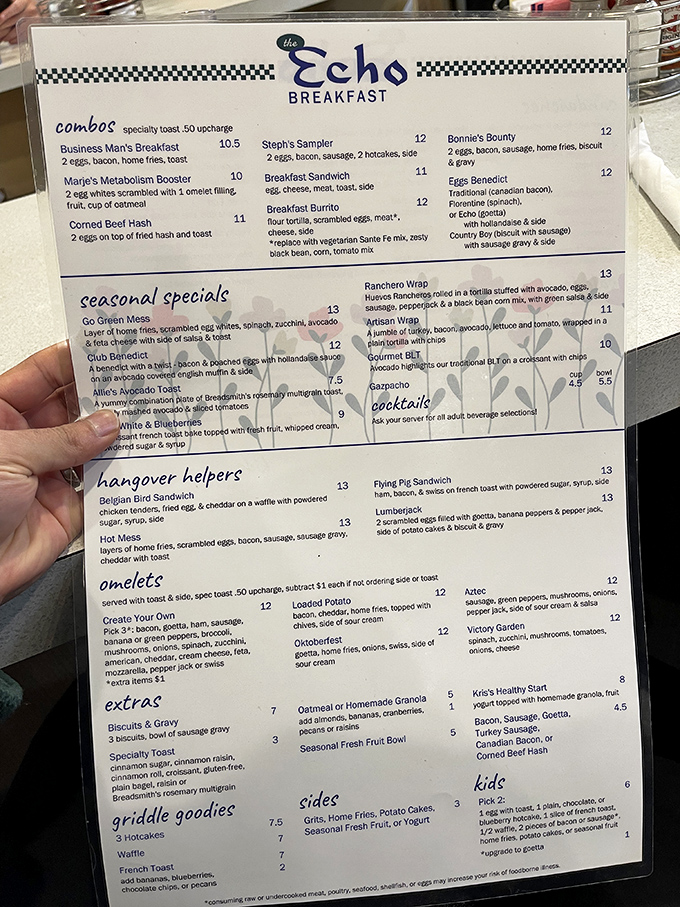 The menu at The Echo reads like a love letter to breakfast, with "Hangover Helpers" that understand your Sunday morning struggles better than your therapist.