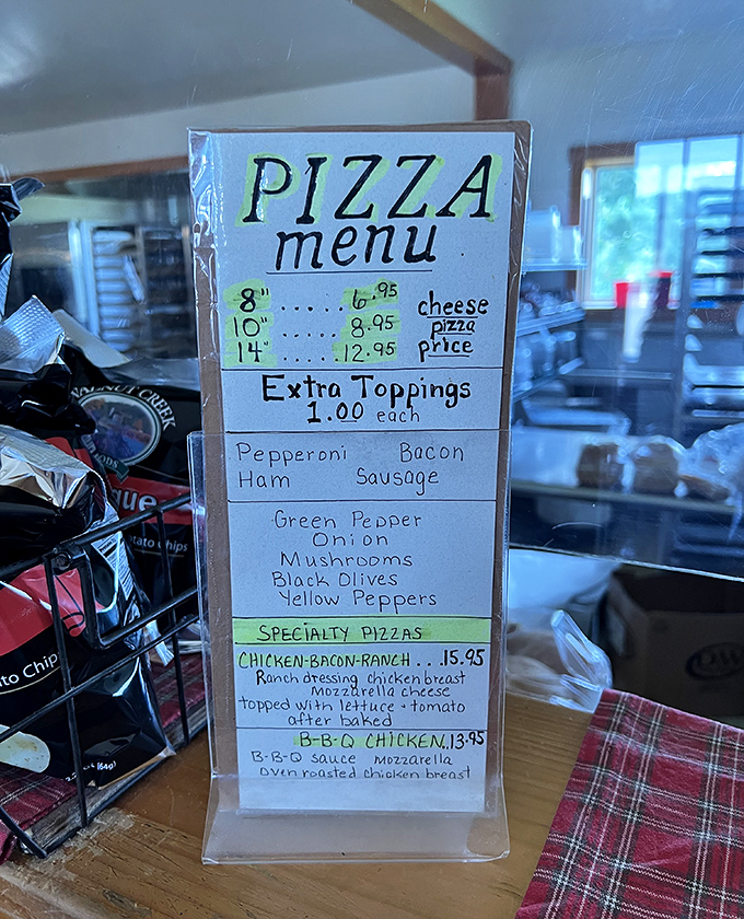 The pizza menu at Country Crust proves the Amish know more than just bread—they've mastered the art of perfect toppings too.