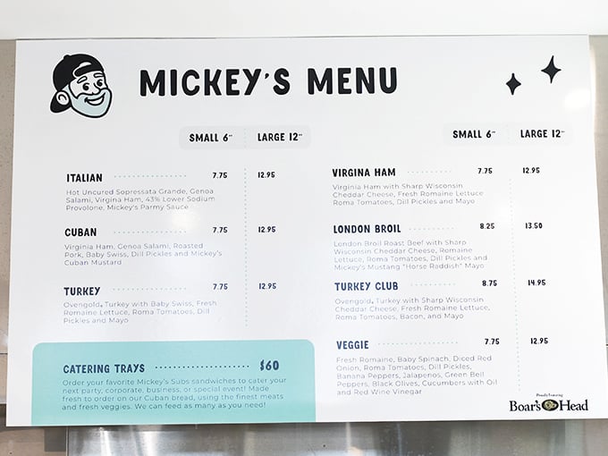 The menu board at Mickey's reads like a love letter to sandwich perfection &ndash; straightforward options executed with extraordinary care and premium Boar's Head ingredients.