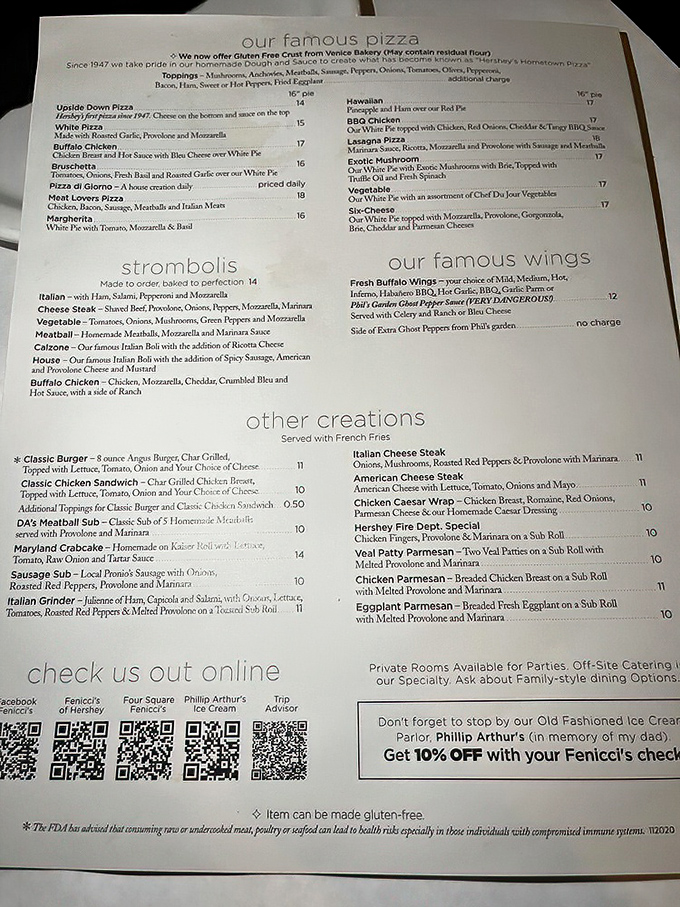 The menu reads like a love letter to Italian-American cuisine, with that famous Upside Down Pizza stealing the spotlight since 1947.