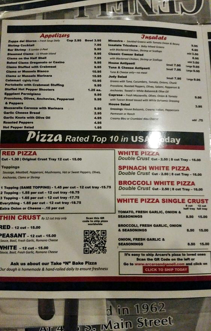 A menu that reads like an Italian grandmother's greatest hits album. The "Pizza Rated Top 10 in USA Today" isn't just bragging&mdash;it's a promise they deliver on.
