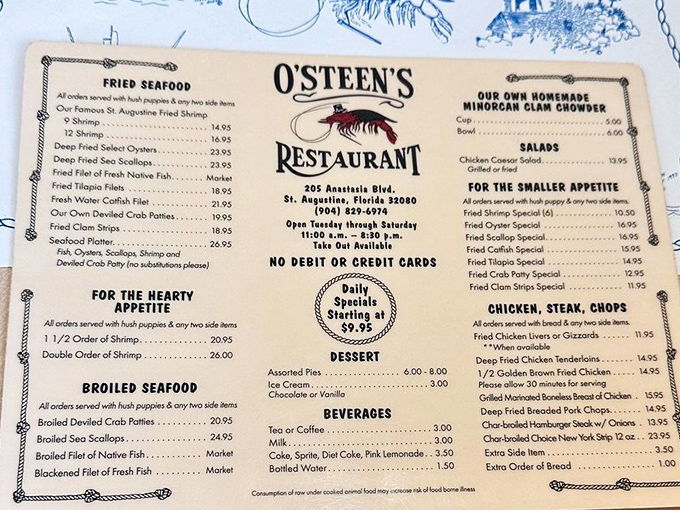 A menu that reads like a love letter to the sea, with prices from a kinder, gentler era.