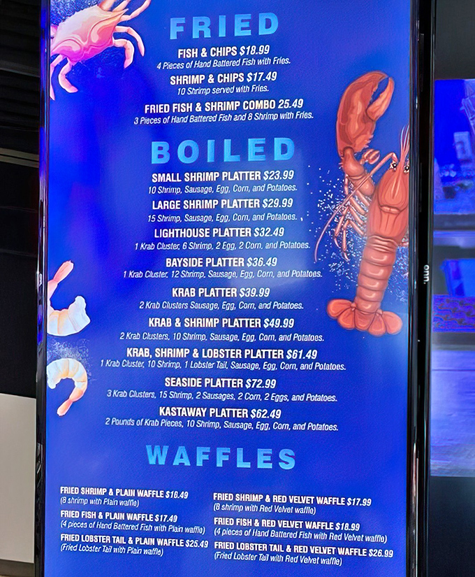 This isn't just a menu&mdash;it's a maritime treasure map. X marks the spot where waffle meets lobster in unexpected harmony.
