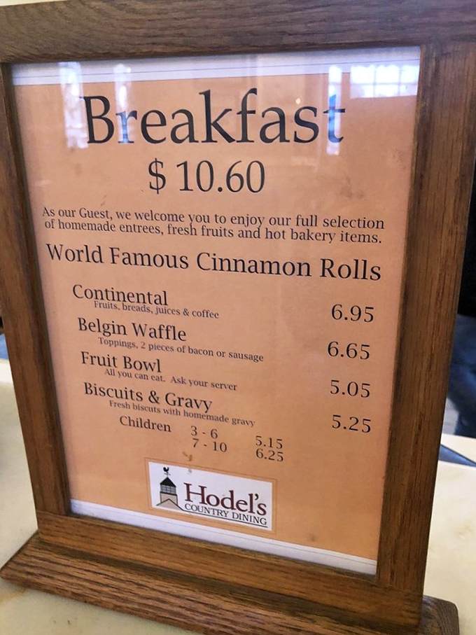 The breakfast menu boasts "World Famous Cinnamon Rolls" &ndash; a bold claim that your taste buds will happily confirm.