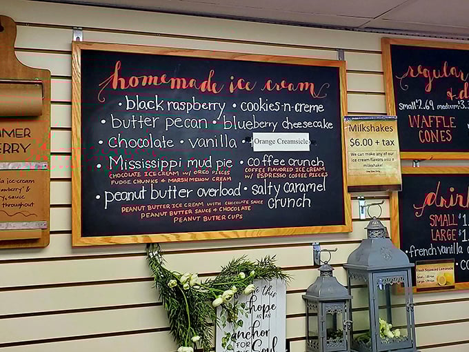 This chalkboard menu isn't just listing ice cream flavors&mdash;it's offering life choices. Peanut Butter Overload might be the wisest decision you'll make all year.